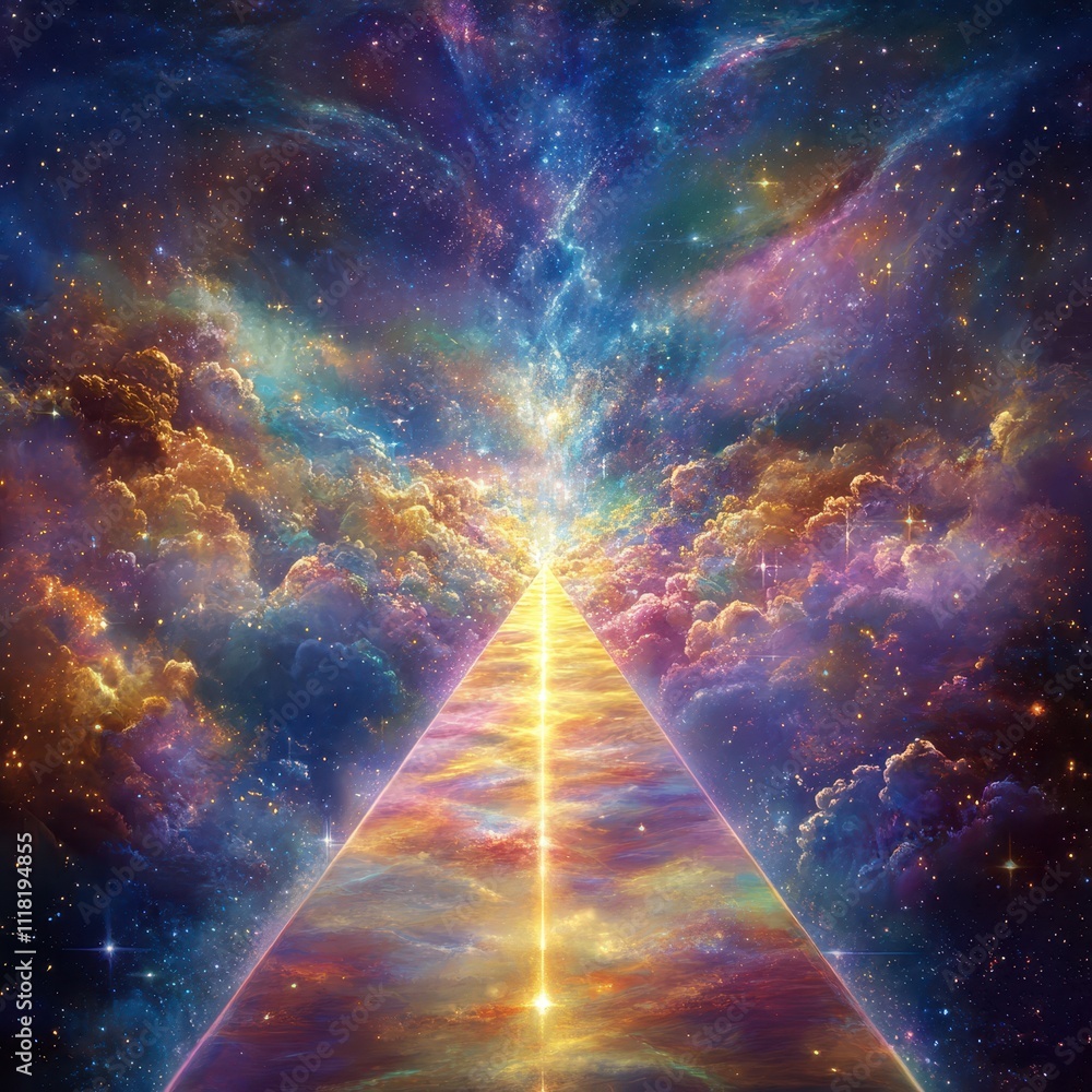 Faith in divine prophecy visualized as glowing pathways leading to ...