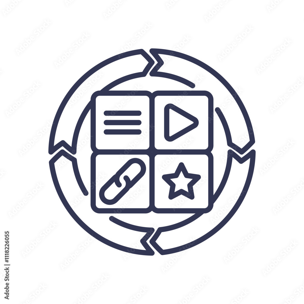 Circular arrows with icons symbolize continuous improvement and ...