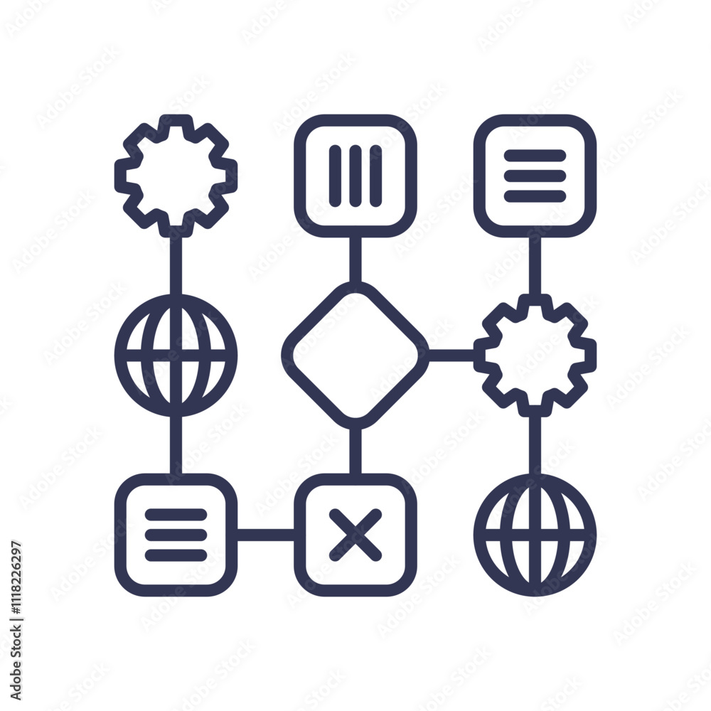 Flowchart with gears and nodes symbolizing process automation and ...