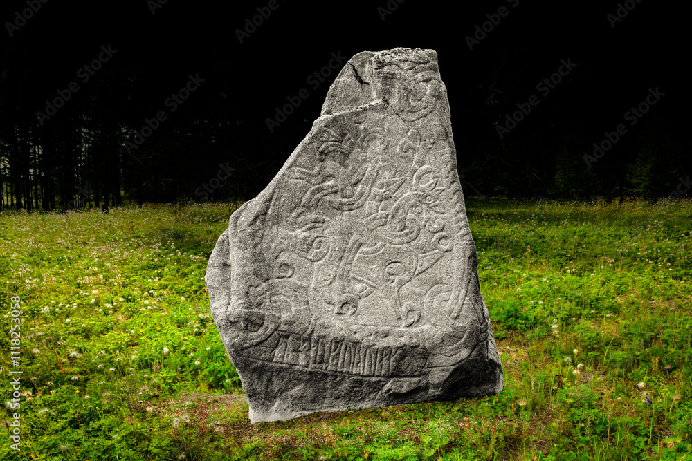 Poster Jelling stone, replica of Harald Bluetooth's rune stone from ...