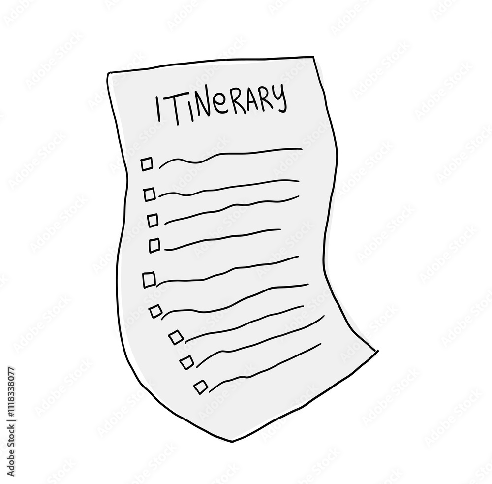 Itinerary paper list drop down list checklist route travel planning ...