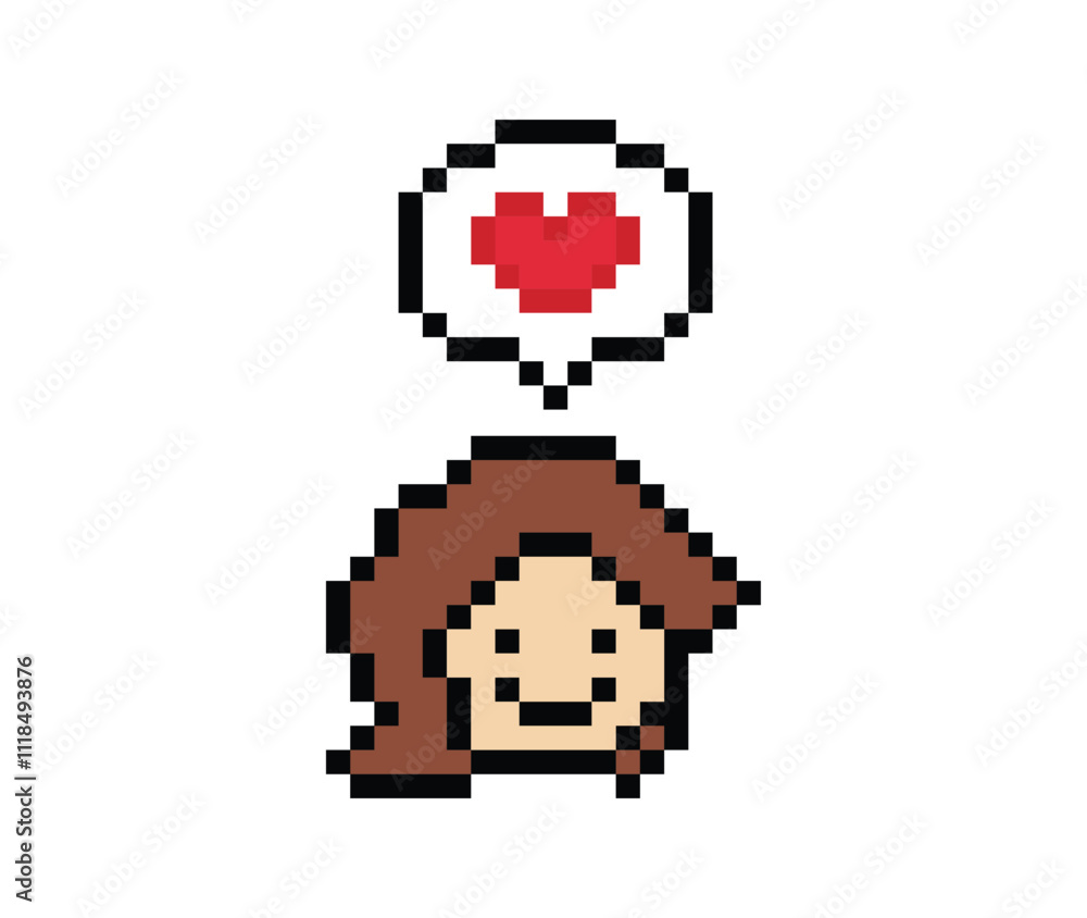 Cute pixel cartoon 8bit character woman lady feel love happy happiness ...