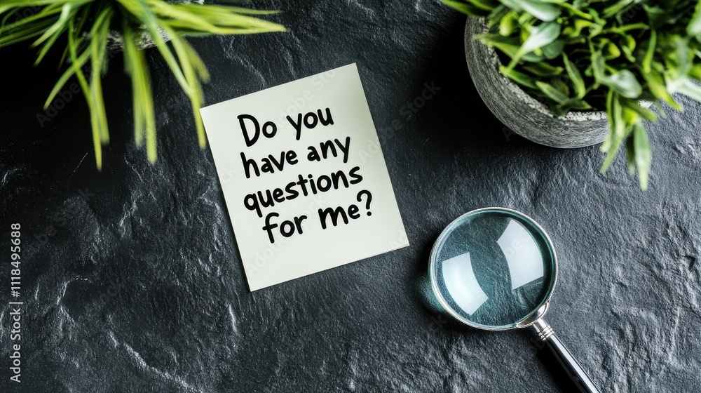 A sticky note with "Do you have any questions for me?" written on it ...