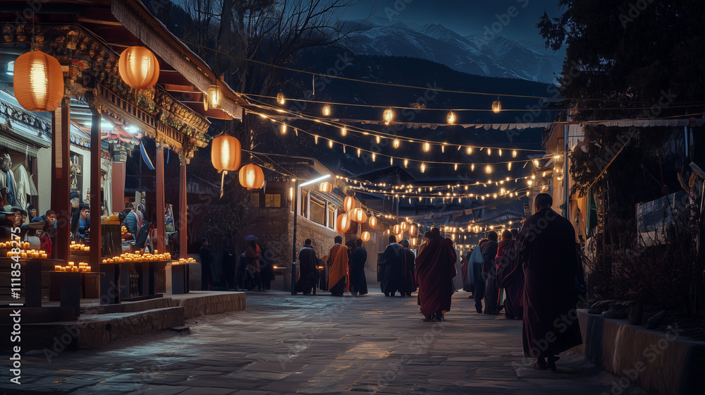 Tibetan New Year preparation in Dharamsala, evening in the monastery ...
