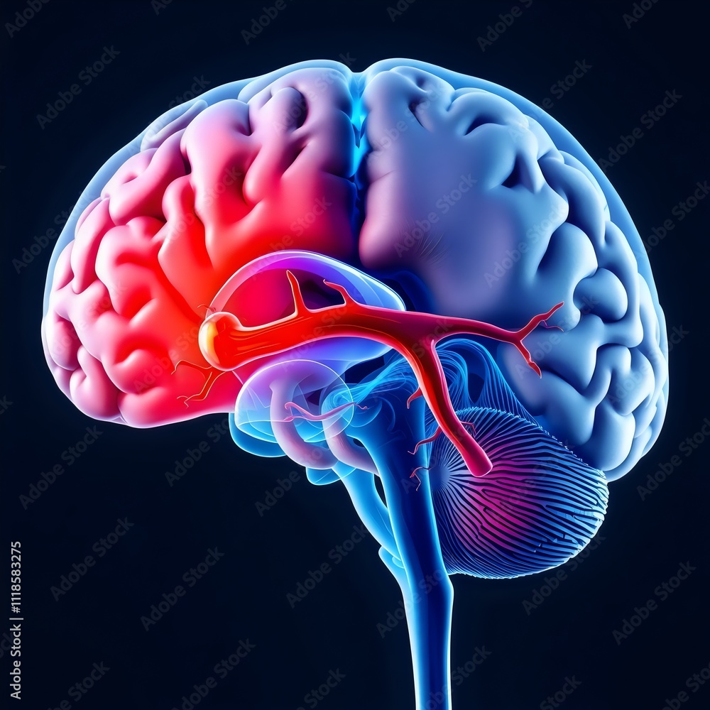 detailed cross-section of the brain highlighting an artery affected by ...