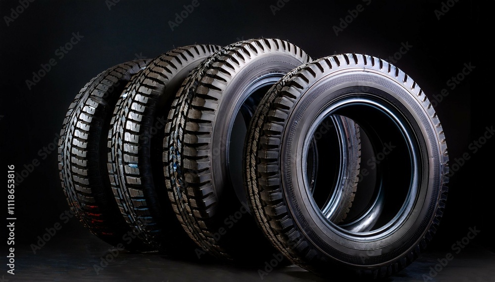 three robust off road tires with deep treads are displayed prominently ...