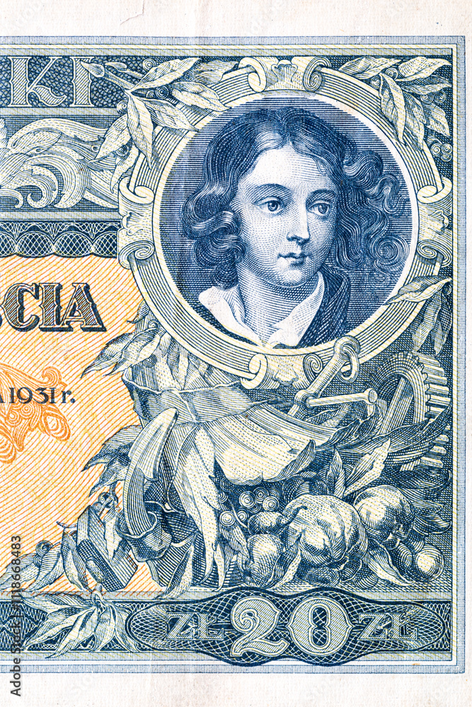 Vintage elements of old paper banknotes.Bonistics.Polish banknotes-20 ...