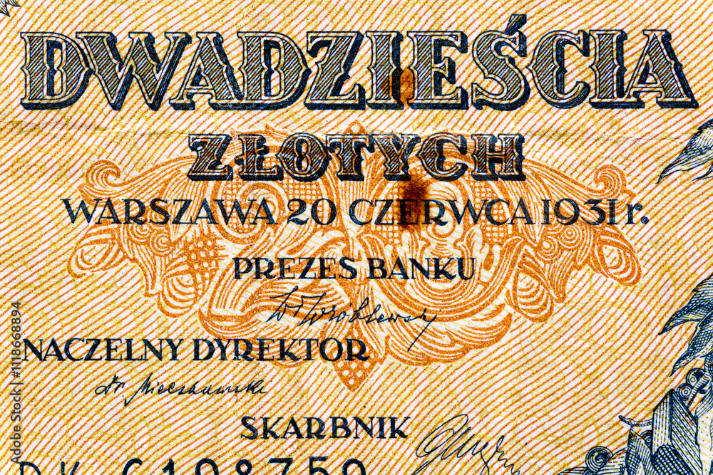 Vintage elements of old paper banknotes.Bonistics.Polish banknotes-20 ...