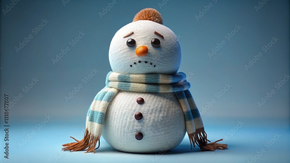 melting very sad expression snowman with a sagging scarf and half ...