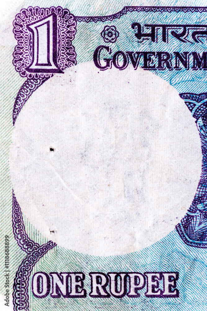 Vintage elements of old paper banknotes.Bonistics.1 rupees bank note of ...