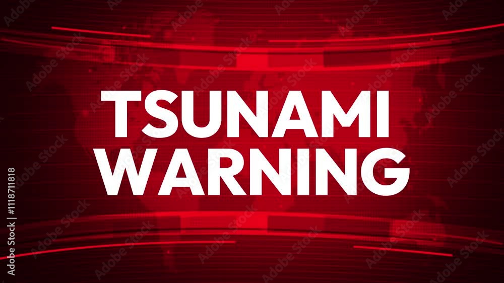 Tsunami warning breaking news concept 4k Animation with red shapes and ...