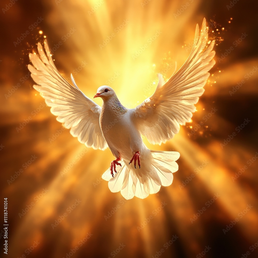 White dove flying in heaven with bright light religious holy spiritual ...