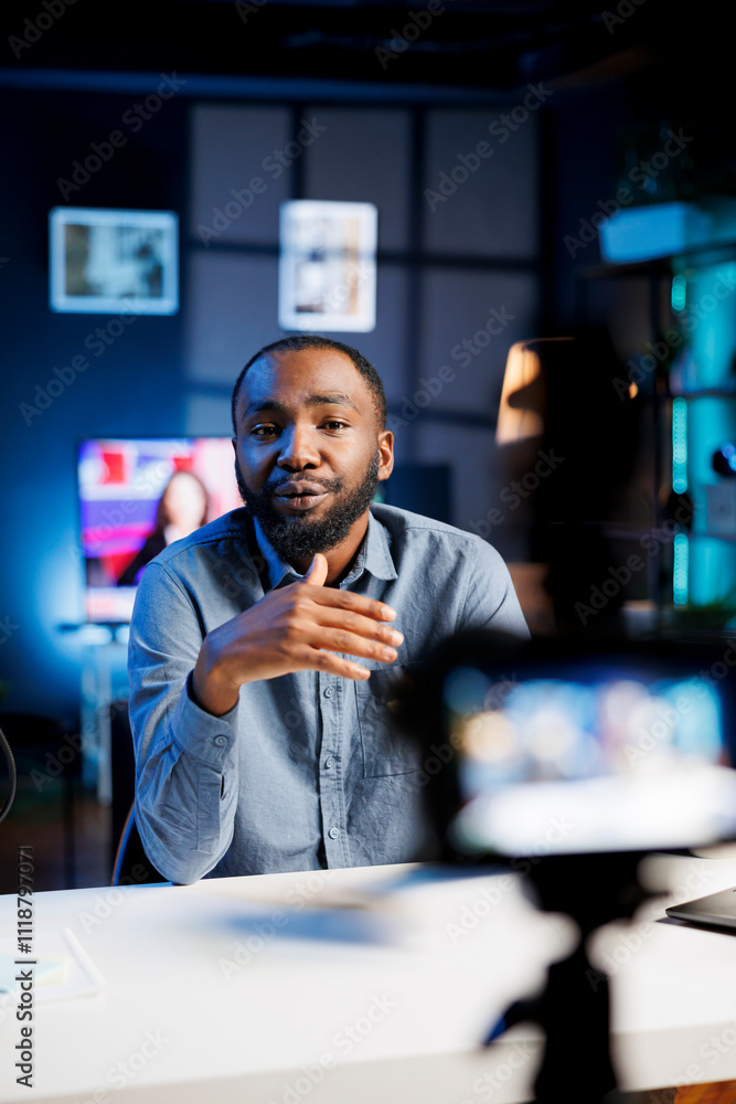 Content creator using production camera gear to film motivational type ...