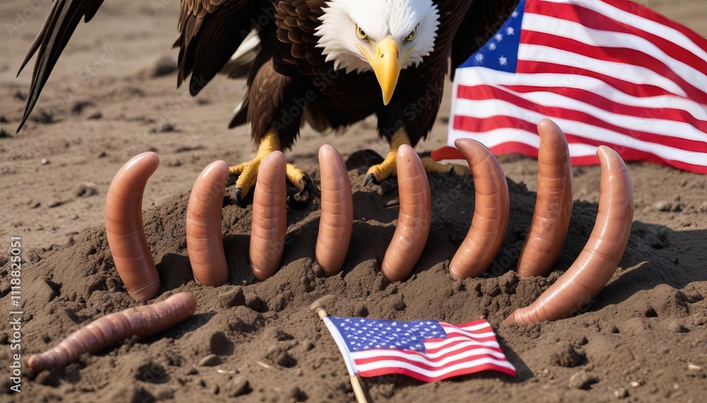 Five worms on the ground. next to the worms is a giant eagle claw and a ...