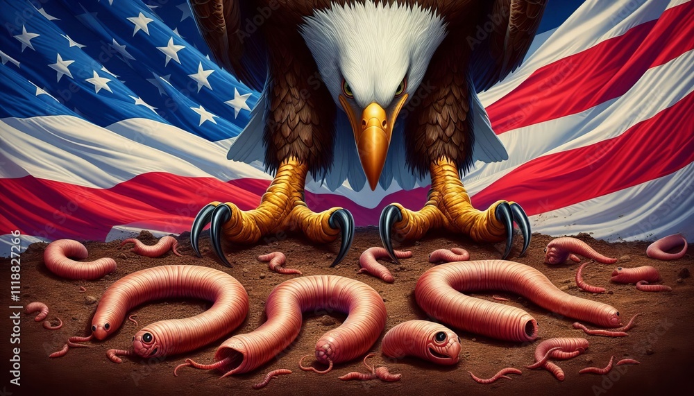 Five worms on the ground. next to the worms is a giant eagle claw and a ...