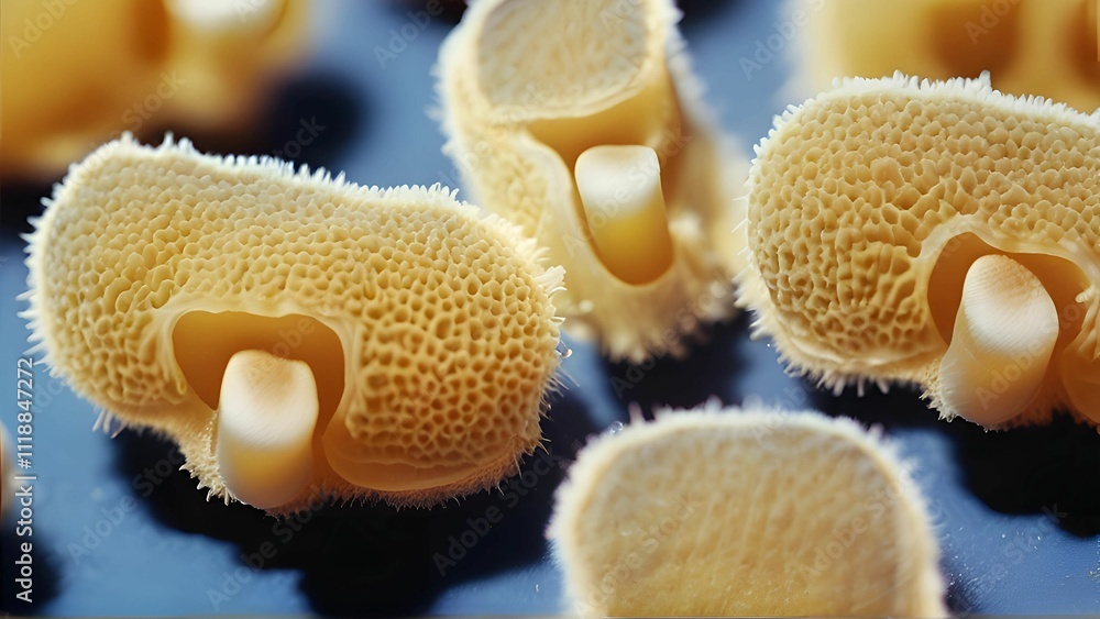 A detailed microscopic image revealing soft, sponge-like structures ...