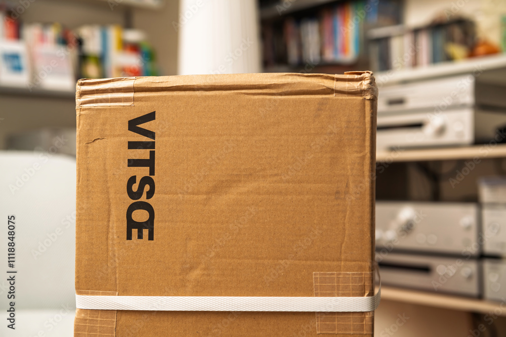 Frankfurt, Germany - Aug 21, 2024: A Vitsoe cardboard box with its ...