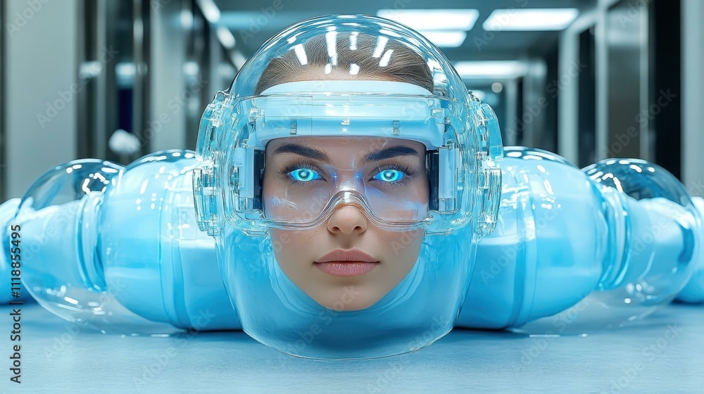 Hyper-Realistic Future Tech Gadgets A transparent AR headset overlaying hyper-realistic virtual ...