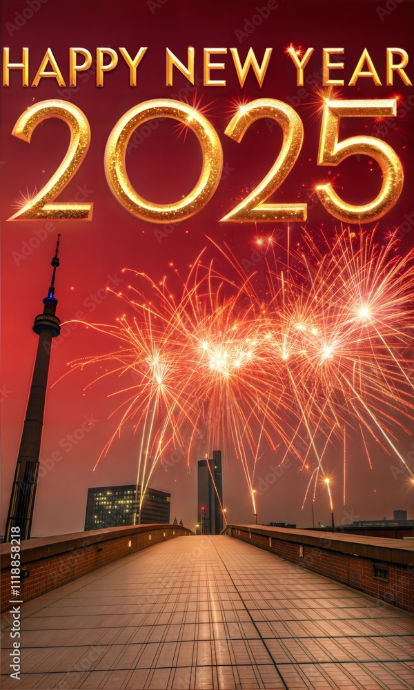 Wide Angle Happy New Year 2025 Greeting card. Beautiful holiday web ...