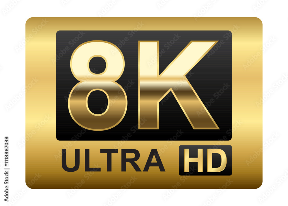 8K Ultra HD sticker label ,High definition label. Gold UHD symbol, 8K ...