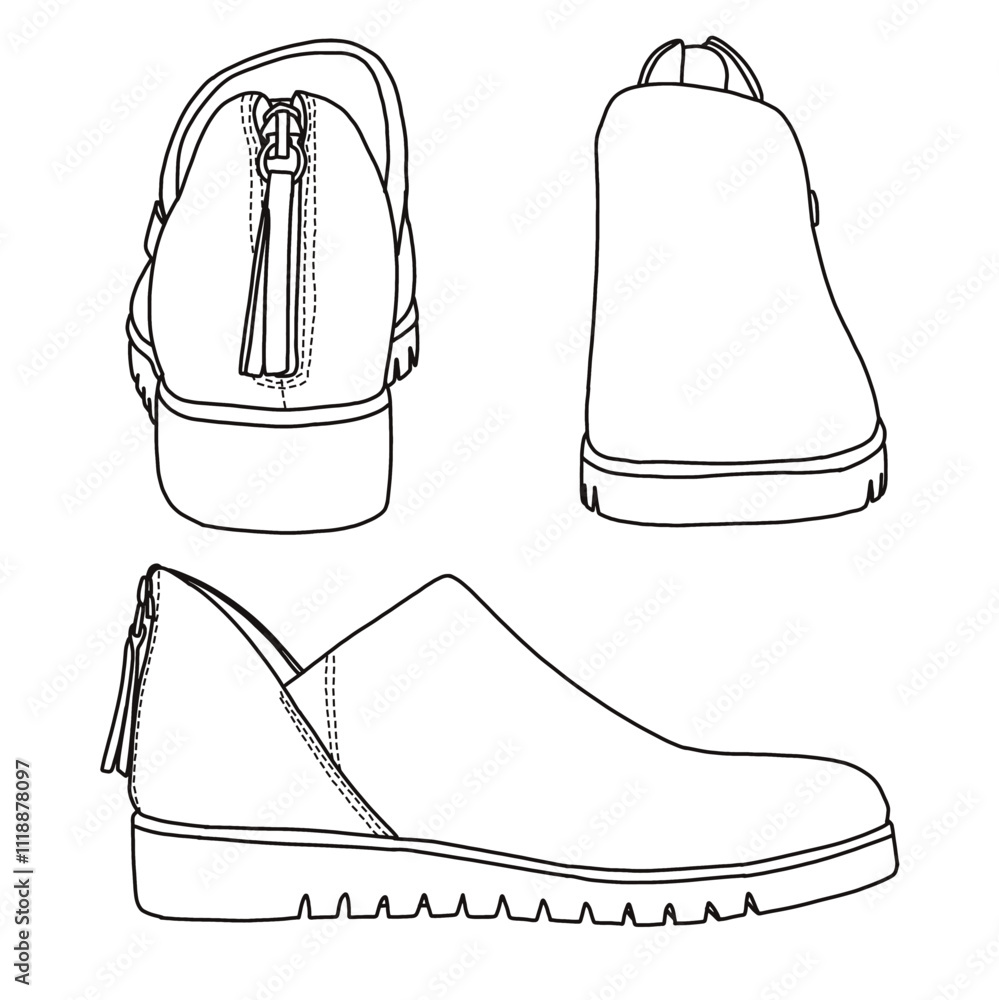 Women's Slip On Loafers Casual Shoes with rear zipper Line art ...