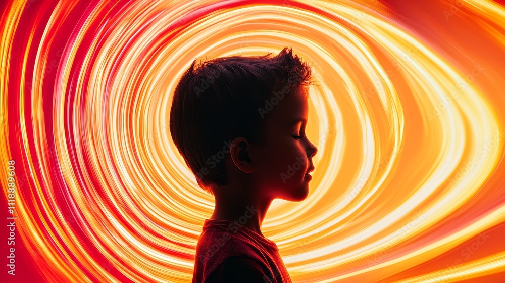 ADHD awareness art, abstract fluid strokes in bold primary colors ...