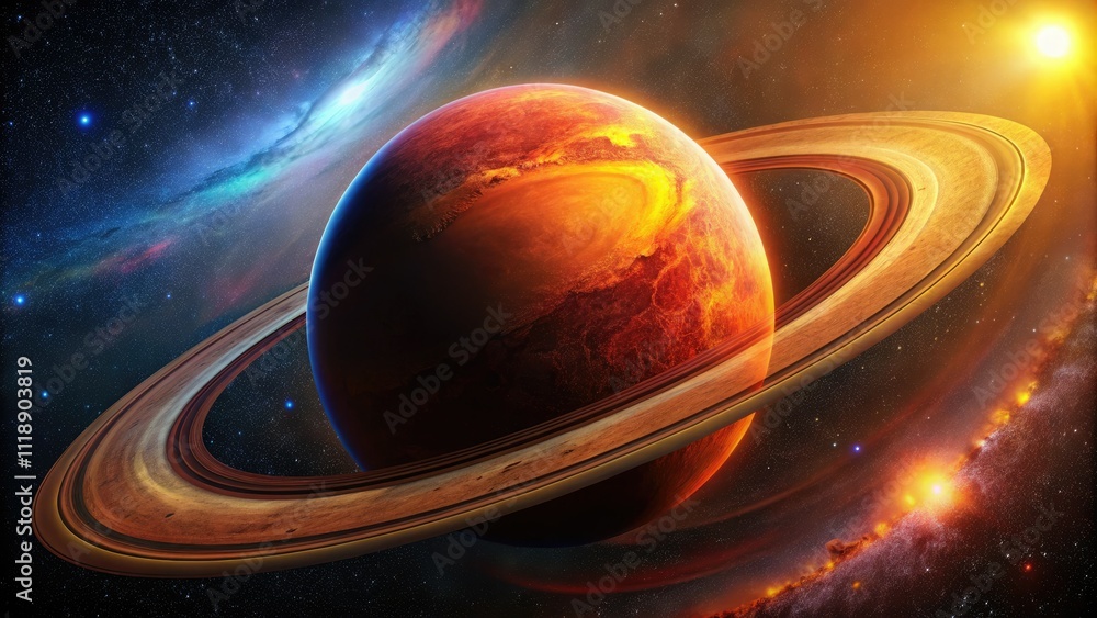 Stunning 3D Rendering of a Red Planet with a Yellow Ring - Cosmic ...