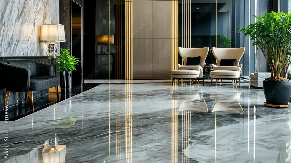 Modern luxury lobby interior with elegant decor and polished marble ...