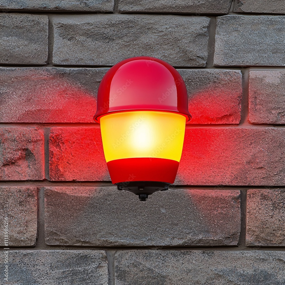 Fire alarm safety response concept. A bright red and yellow warning ...