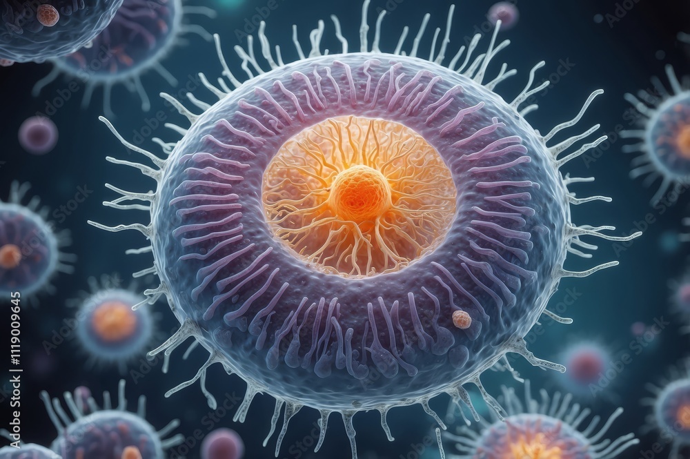 Microscopic view of stemcell cells with intricate details, showcasing ...