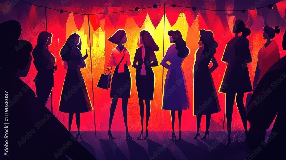 Empowering women's event celebrating fashion urban setting illustration ...