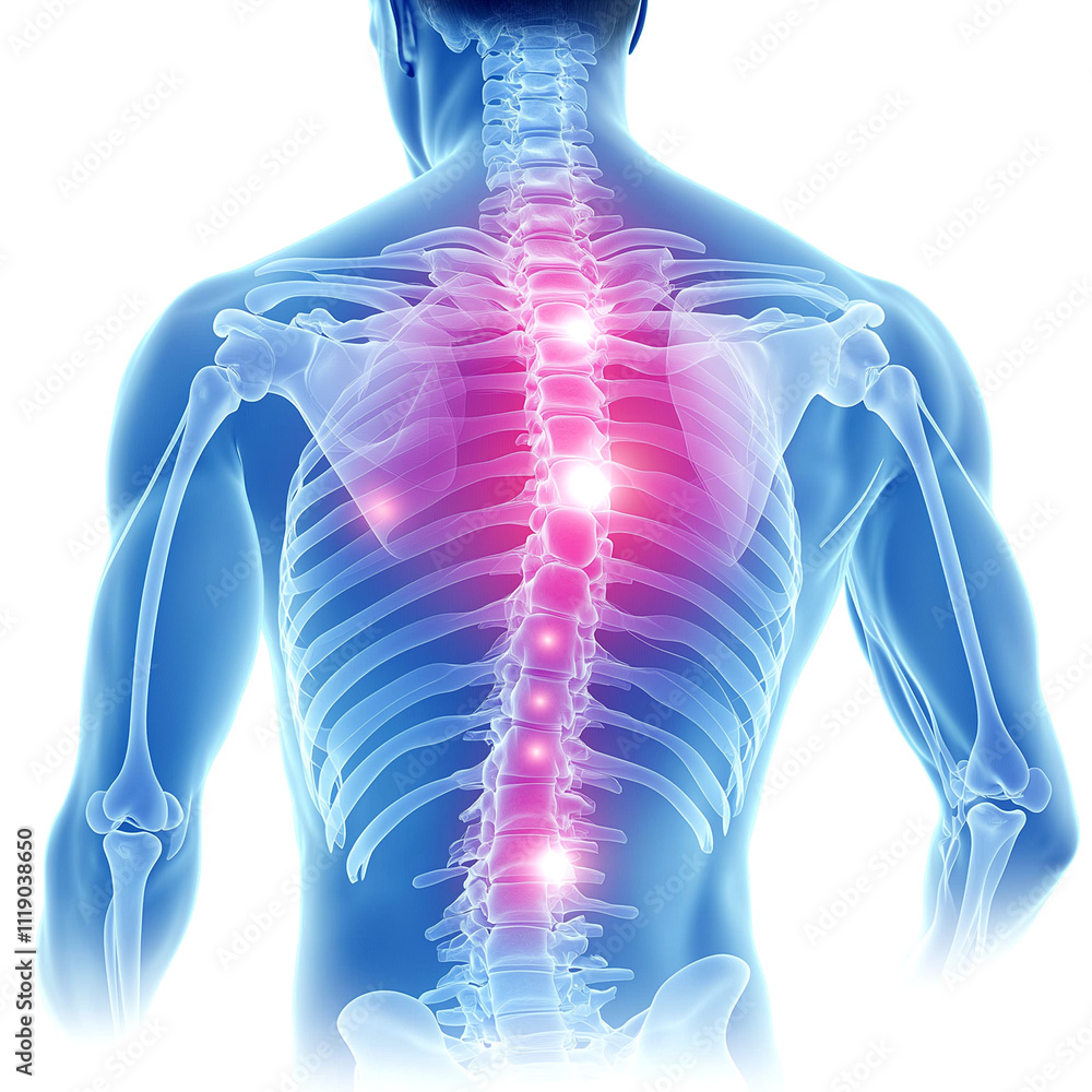 A man's back is shown in a blue and white color scheme. The spine is ...