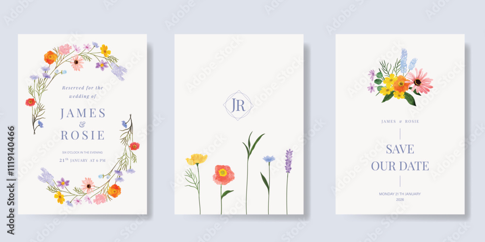 Elegant wedding invitation card background vector. Minimal hand painted ...