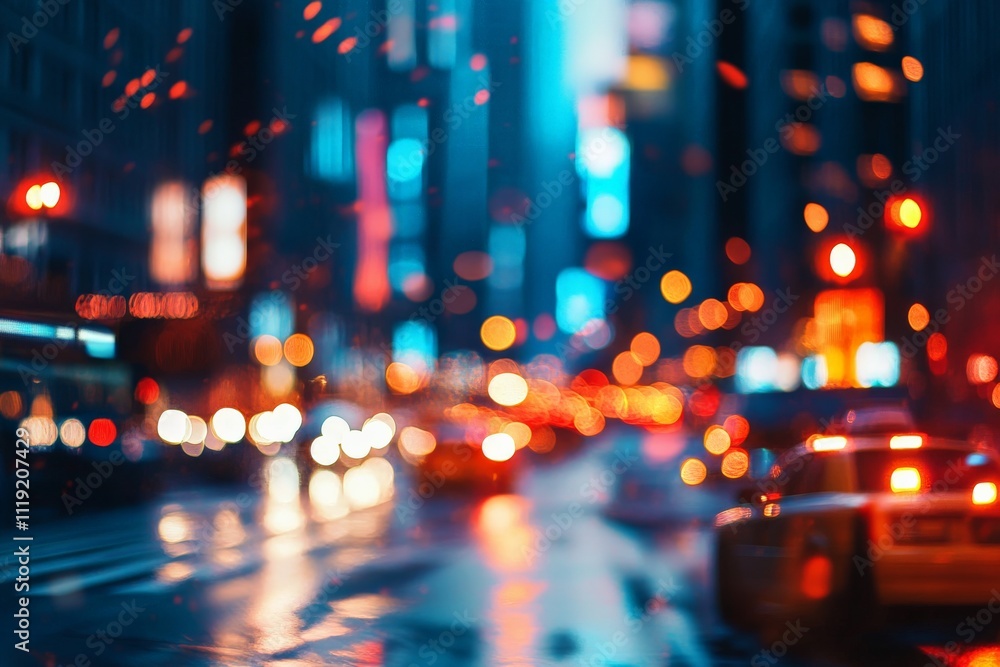 Urban night life comes alive with colorful lights and bustling traffic ...