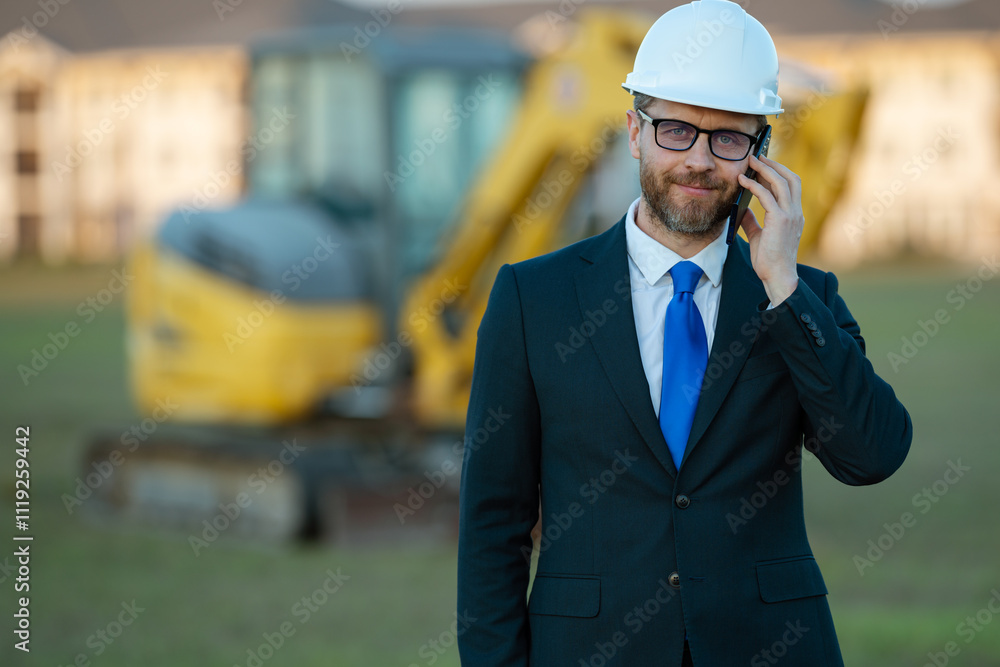 Civil engineer worker at a construction site. Mature engineer worker ...