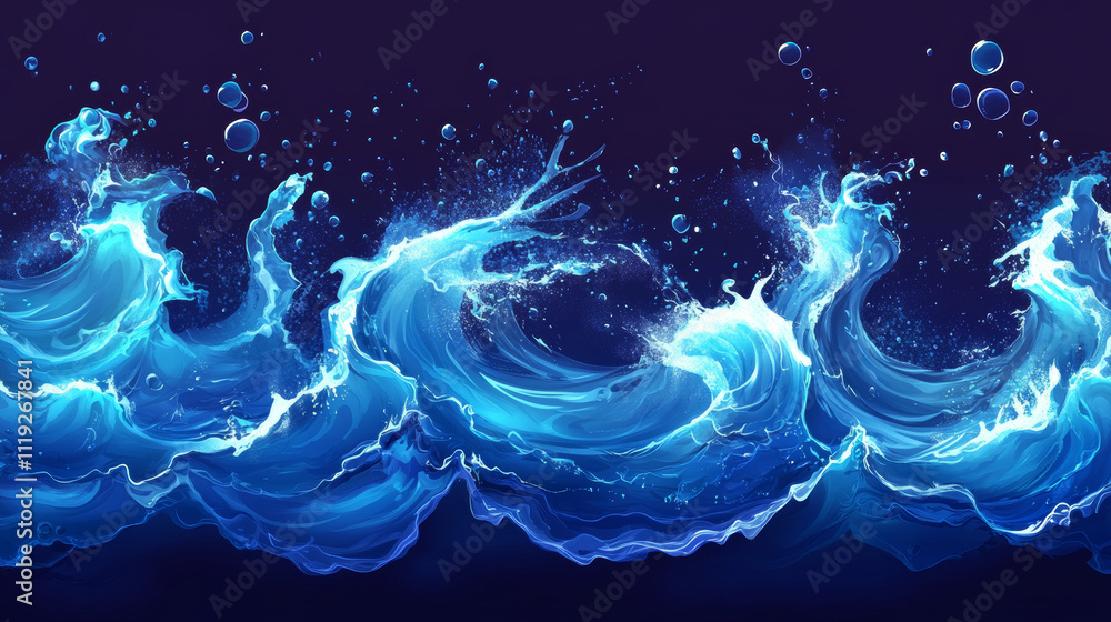Cartoon water splash. Vector illustration set of sea wave for surf with ...