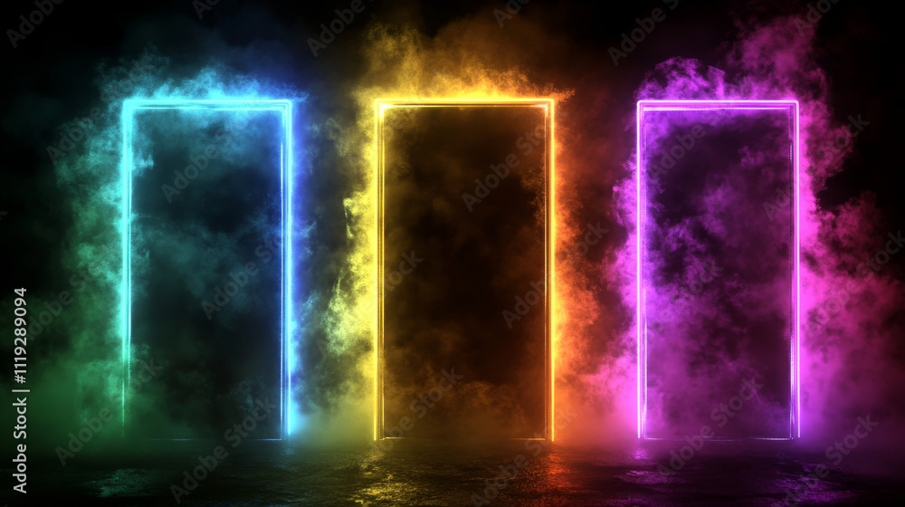 Colorful neon light rectangles set isolated on transparent background ...