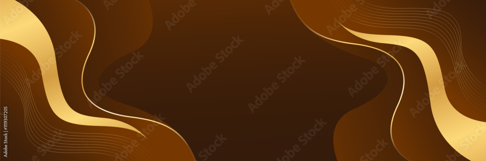 Abstract dark brown luxury banner background with gold lines. Elegant ...
