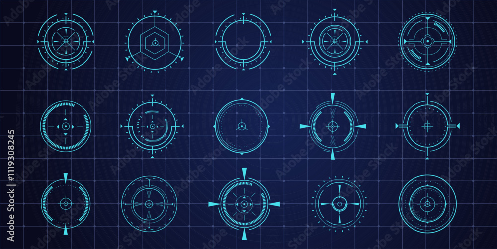 Vetor de Hud aim pointer optical target, Futuristic focus range ...