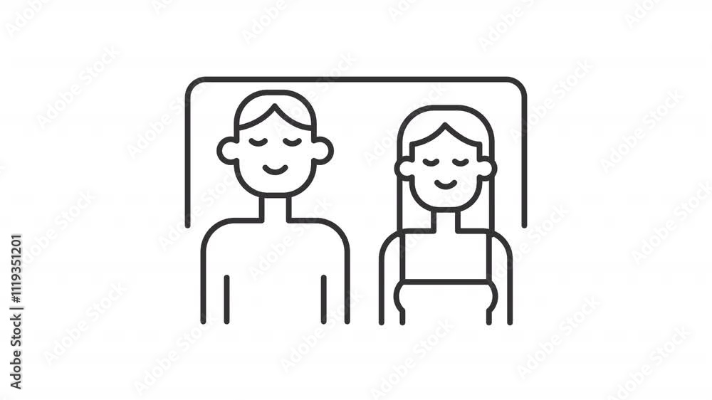 Sleeping couple line animation. Resting people animated icon. Scaling ...