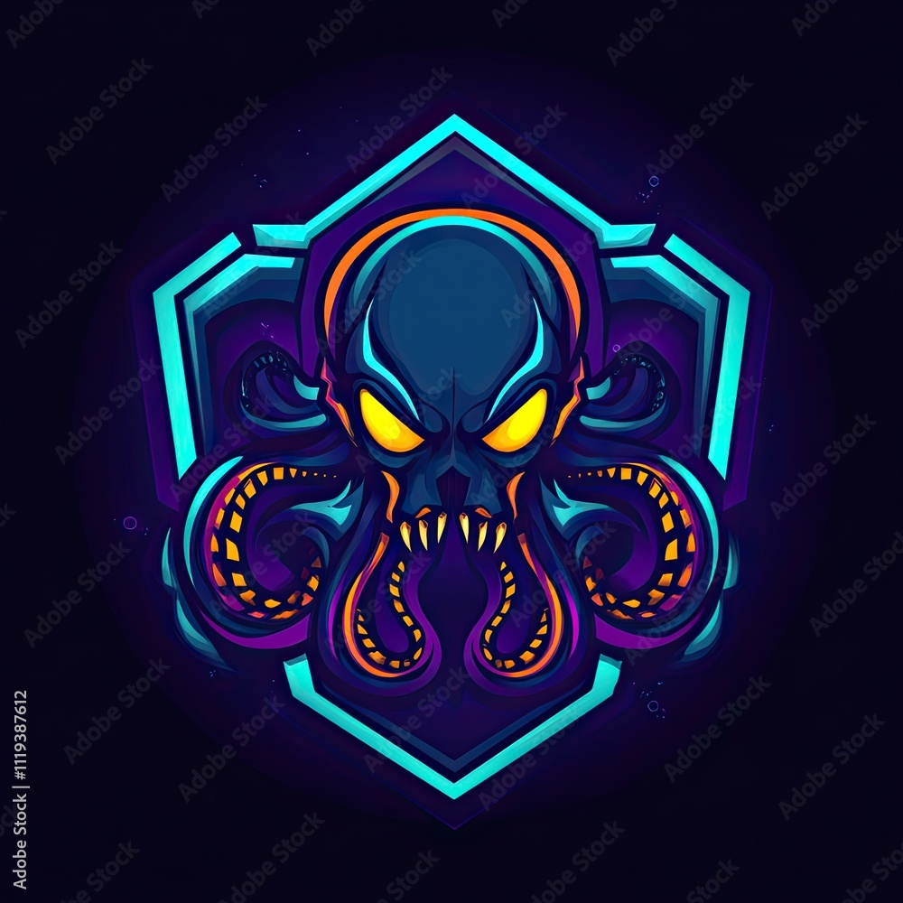 Neon Kraken Skull Gaming Logo Design: A Fierce and Colorful Mascot for ...
