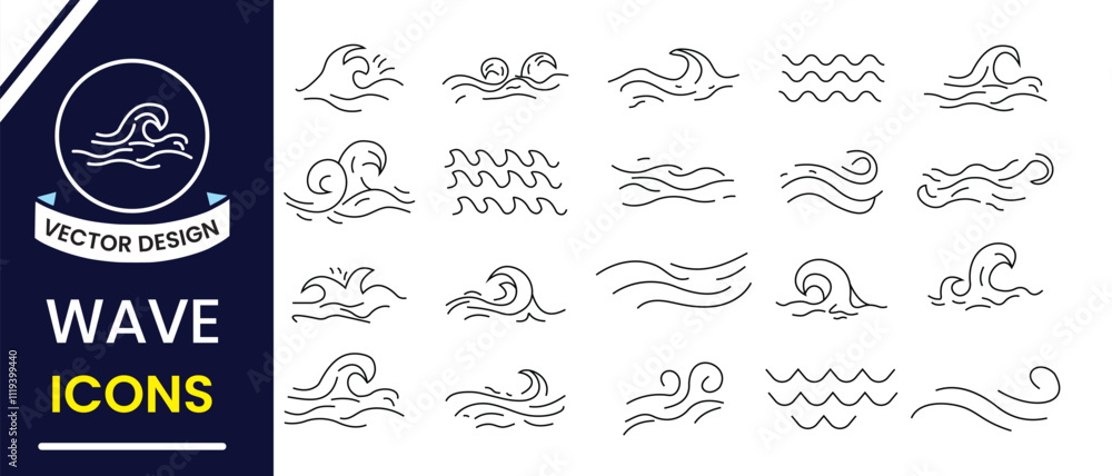 Wave icon, vector. Sea, ocean wave, river line wave icon, splash ...