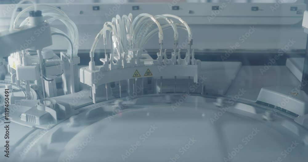 Close Up of an Advanced Automated Laboratory Analyzer at Work. Detailed ...