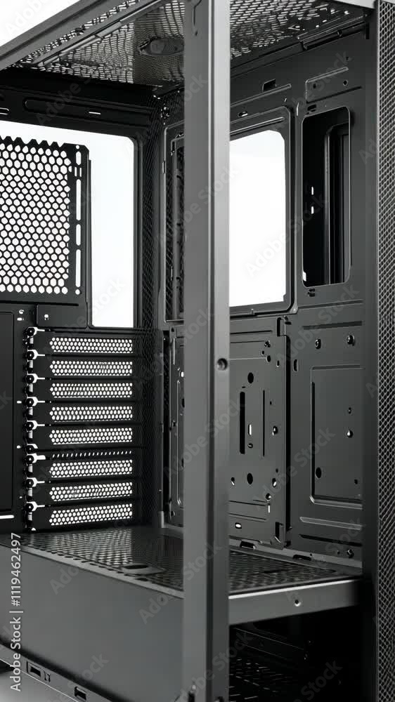Empty computer case showcasing modular design and internal structure ...