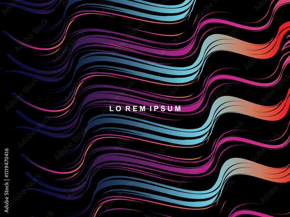 Modern trend abstract black background with curved colorful liquid ...