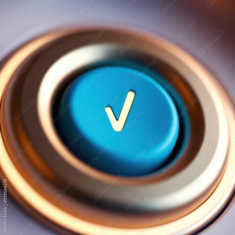 Blue button with a gold border and a check mark on it Stock Photo ...