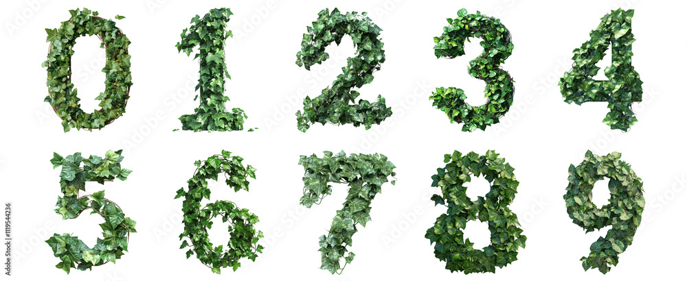 Pack 0 to 9 Numbers Leafy Vines Style set over Transparent Background ...