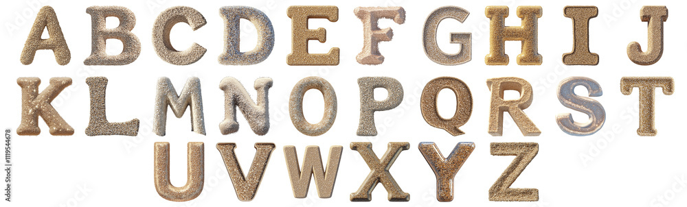 Pack A to Z alphabets Glimmering Beach Sand Style set over Transparent ...