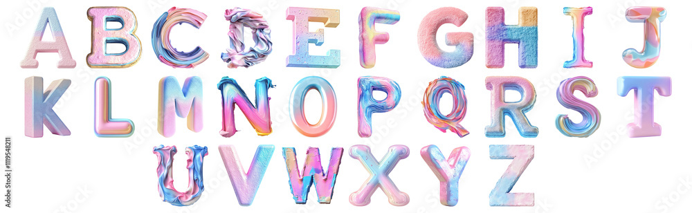 Pack A to Z alphabets Soft Pastels Style set over Transparent ...