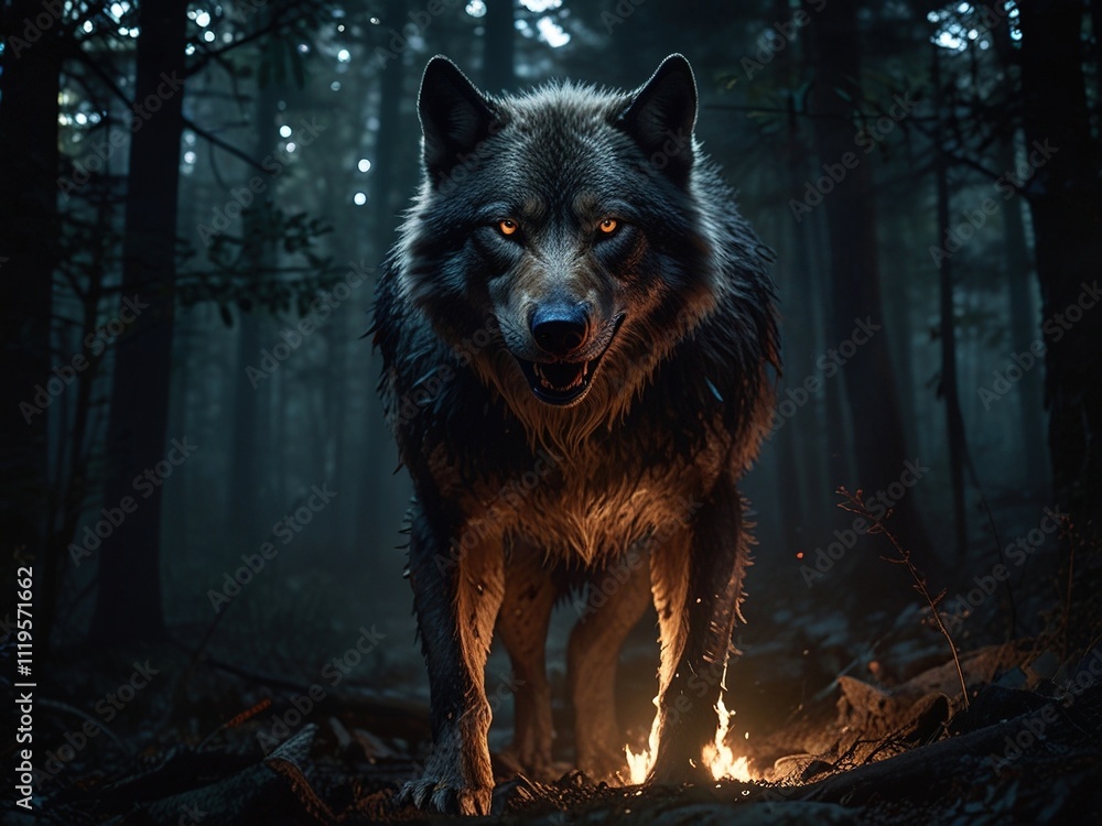 fearsome werewolf with midnight black full moon dark night wolf howling,Angry big wolf Werewolf ...